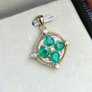 Handmade Natural Emerald and Diamond Gold Pendant, 14k Yellow Gold ...