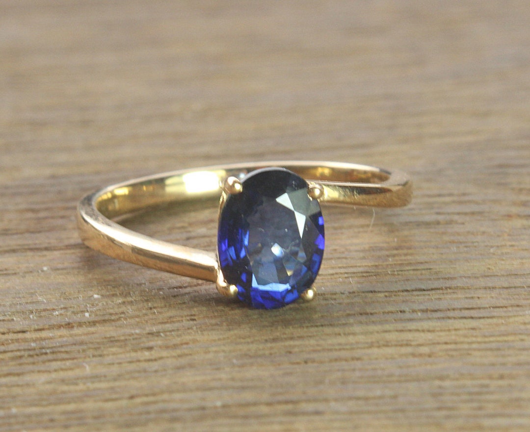 18K/14K Gold Natural Sapphire Bypass Shank Ring, Thanksgiving Gift ...