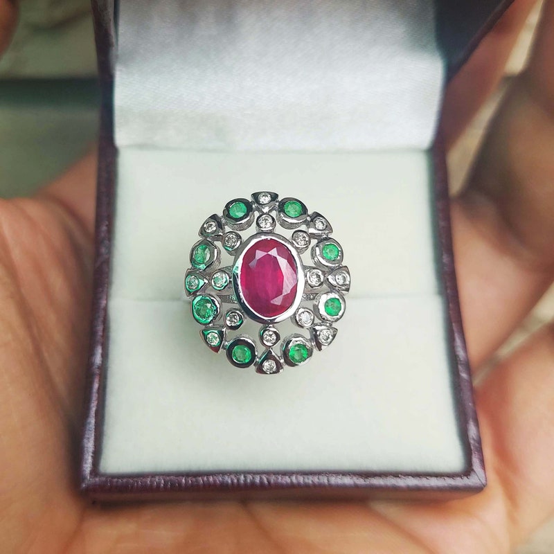 Ruby Emerald Ring - Etsy