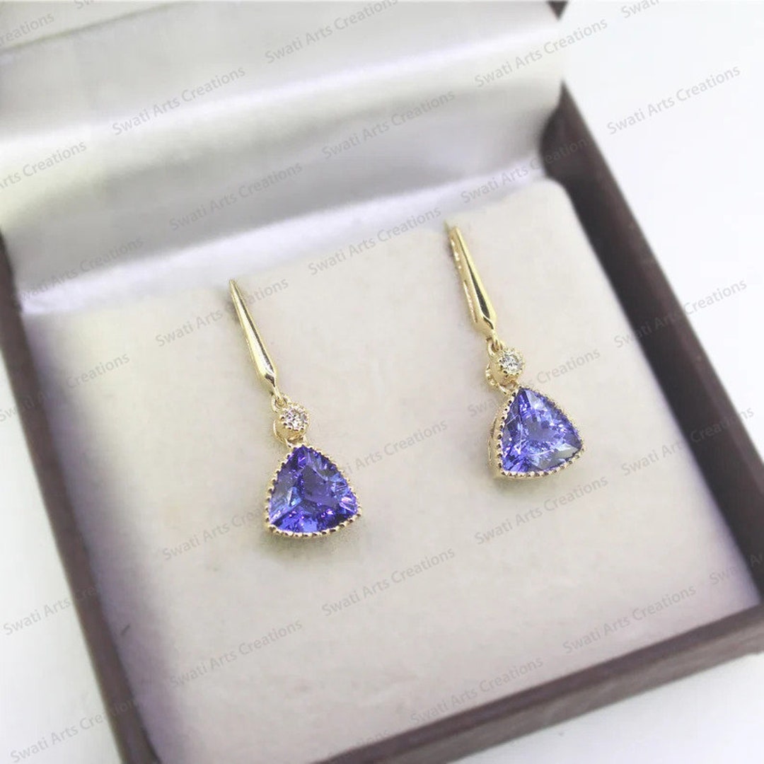 Natural Tanzanite and Diamond Earrings, Sterling Silver Earrings ...