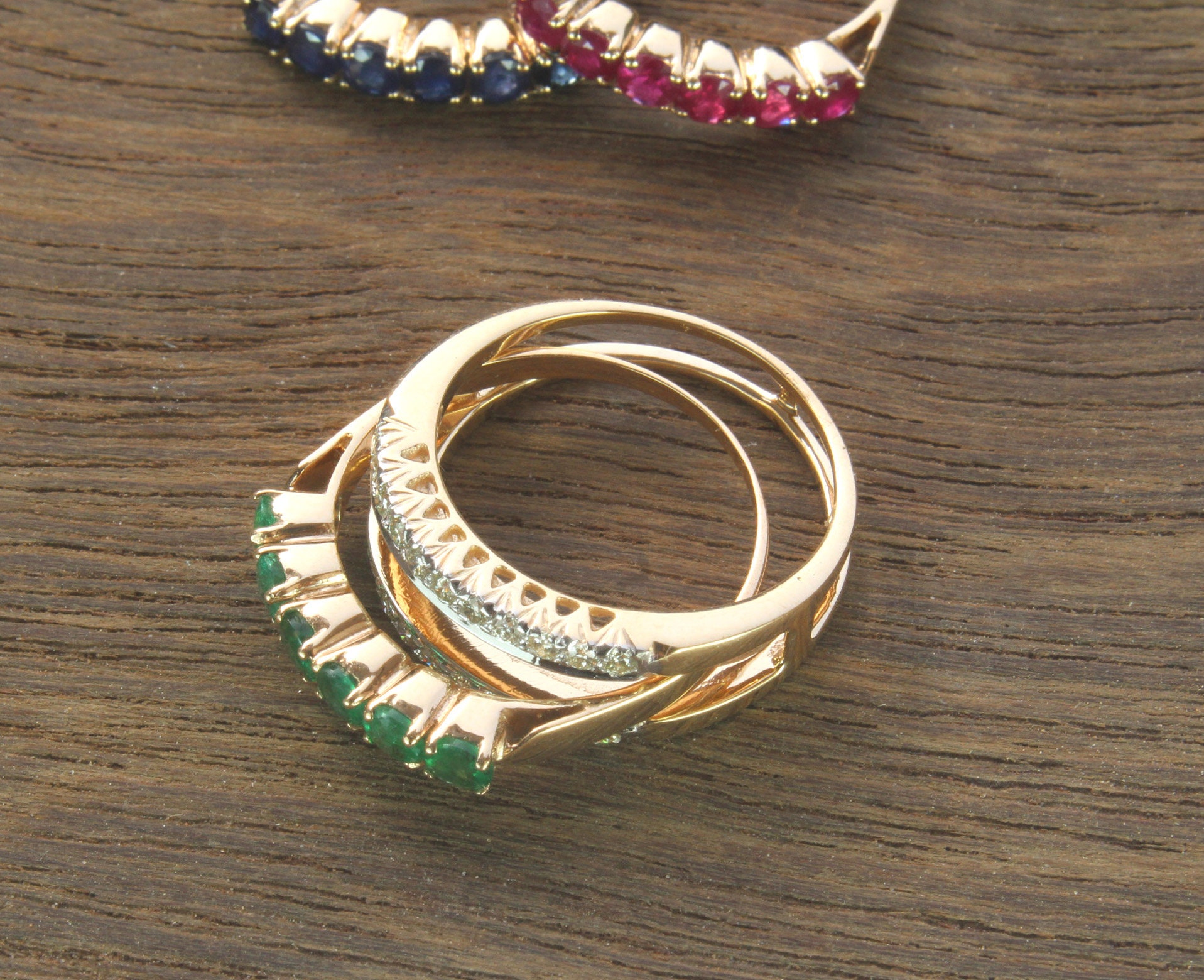 Emerald Ruby Sapphire Changeable Ring Set in 14K Yellow Gold | Etsy