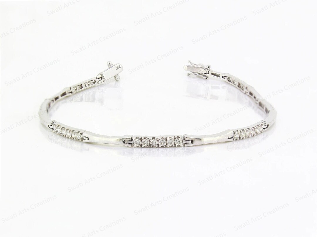 Natural Diamond Bracelet in 18K White Gold, Light Weight Gold Bracelet ...