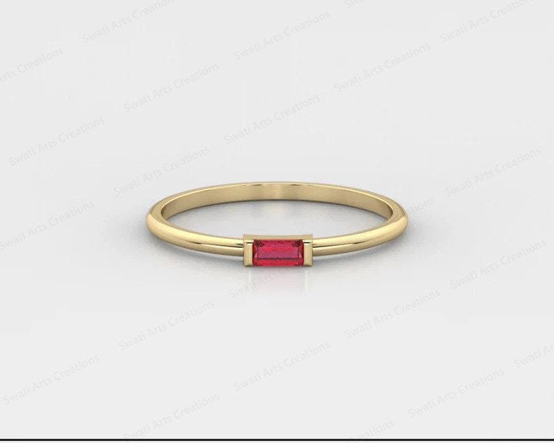 Real Ruby Gemstone Ring 14K Gold Ruby Ring Baguette Ruby - Etsy