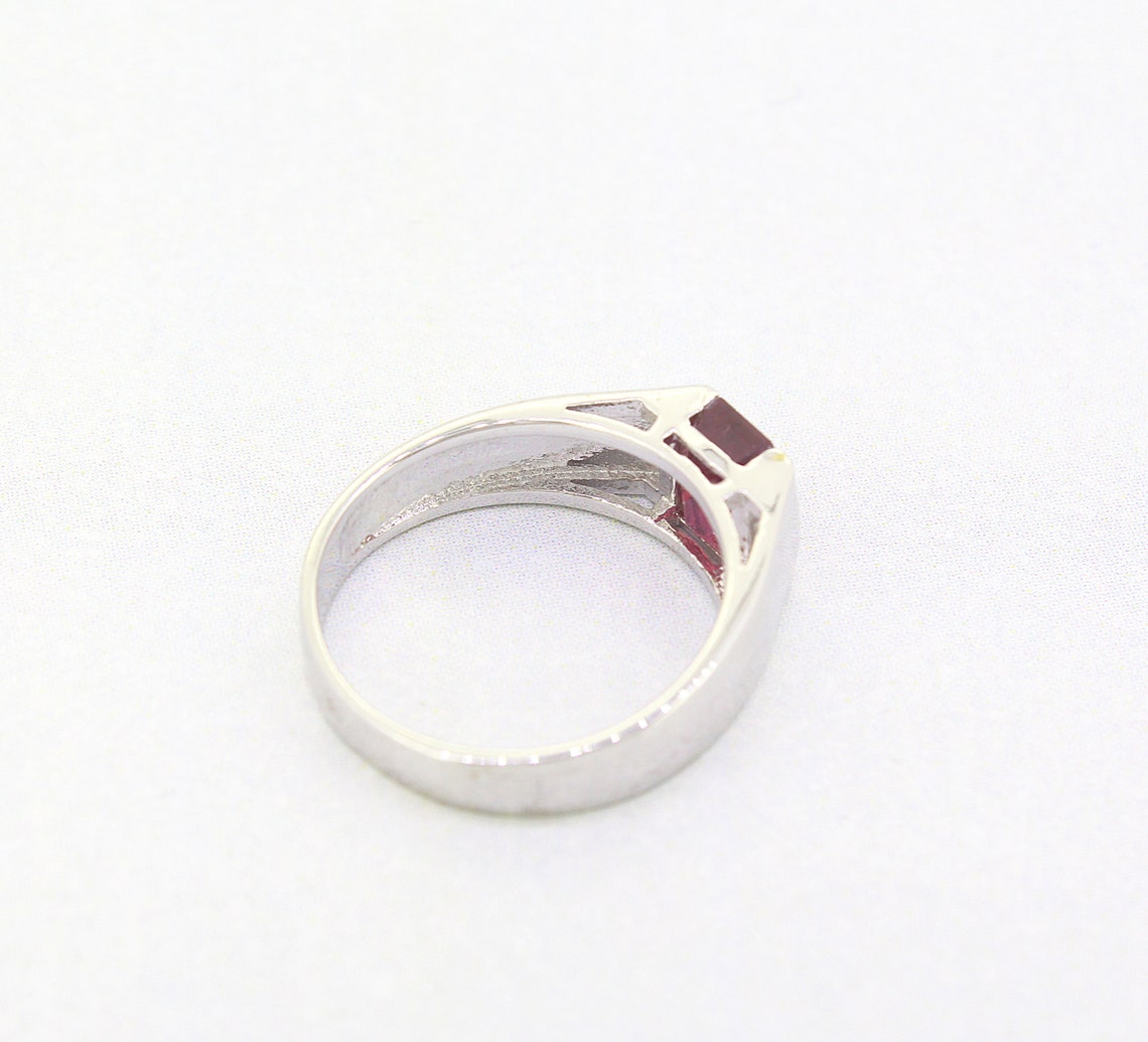 Natural Octagon Ruby Ring Men's Ring in 14K White Gold | Etsy