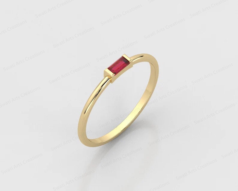 Real Ruby Gemstone Ring 14K Gold Ruby Ring Baguette Ruby - Etsy