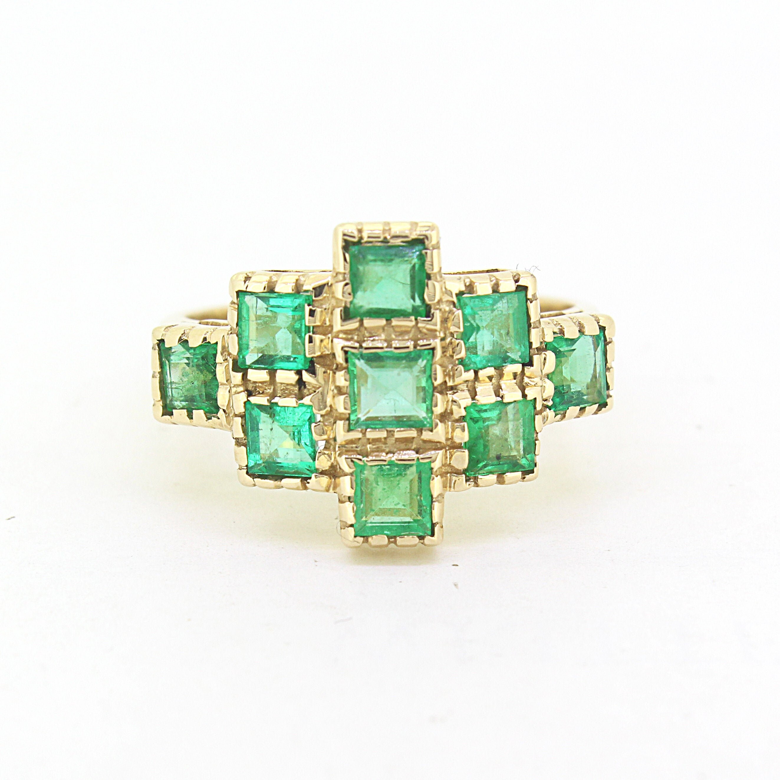 Natural Emerald Ring in 14K Yellow Gold Broad Ring Square | Etsy