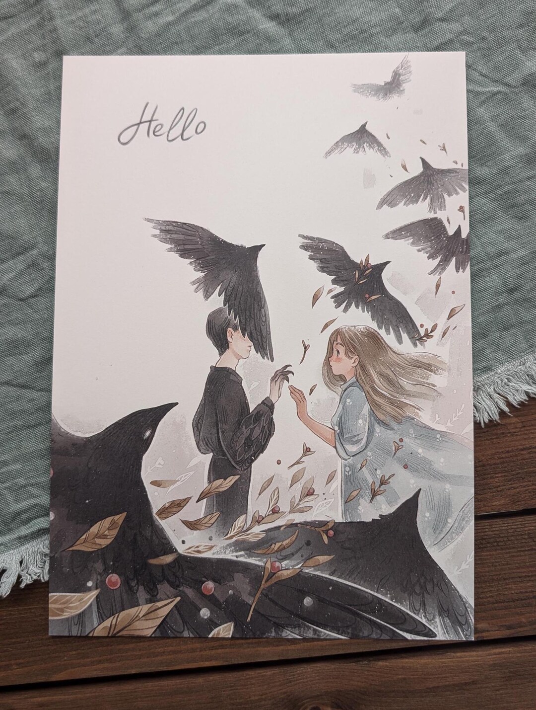 A4 Art Print "the Girl and the Raven" - Etsy