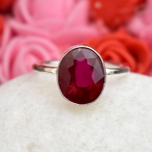 Natural Red Ruby Ring 925 Solid Silver Ring Gemstone Ring - Etsy