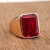 18K/14K/10K Solid Yellow Gold Lab Created Ruby Ring for Men Gold Band ...