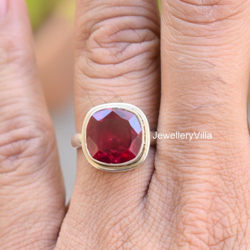Buy Ruby Ring 925 Solid Sterling Silver Cushion Cut Rubellite Online in ...