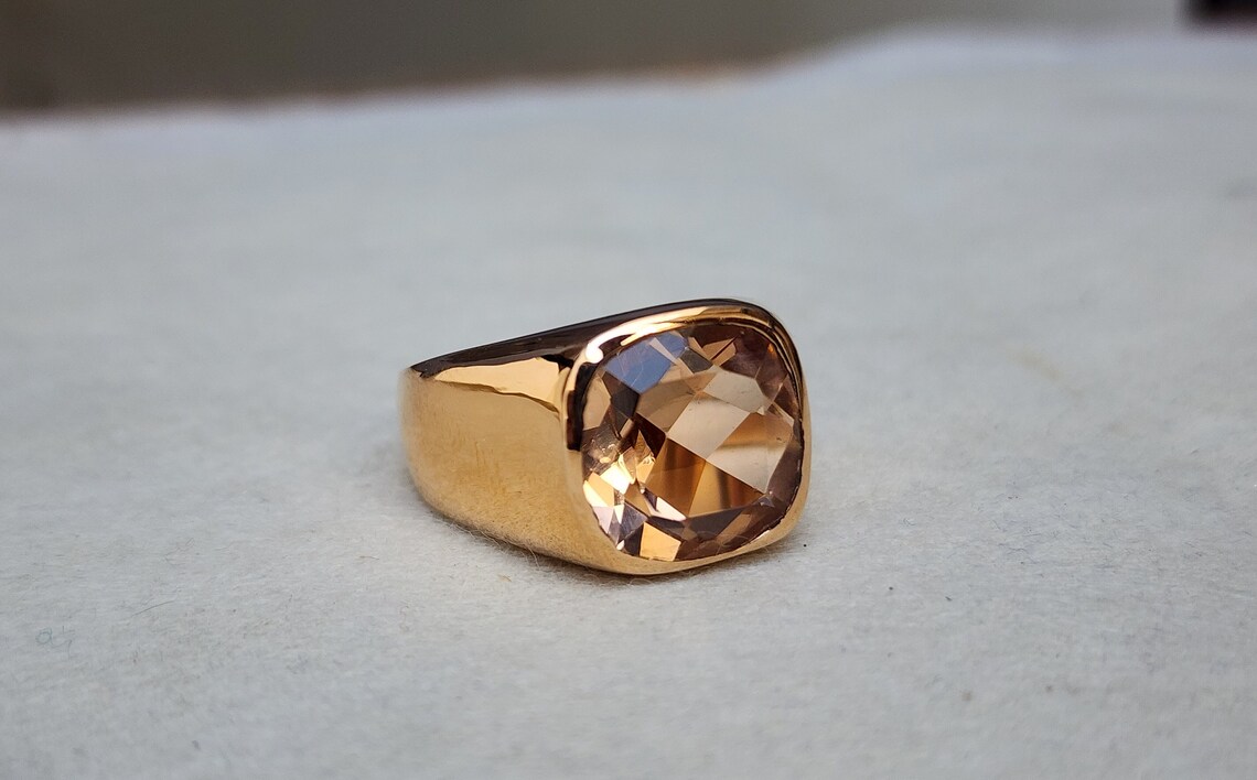 Morganite Cushion Signet Ring 925 Sterling Silver Ring - Etsy