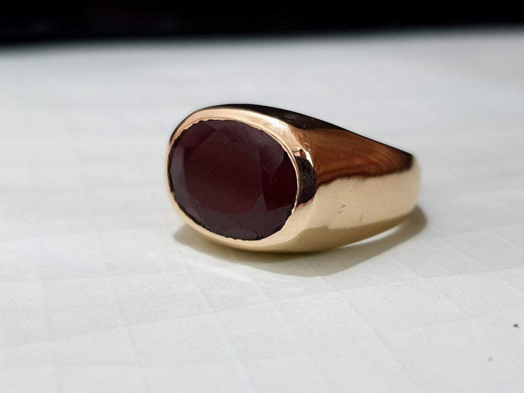 Natural Dark Red Ruby Signet Ring, 925 Solid Sterling Silver Red Ruby ...