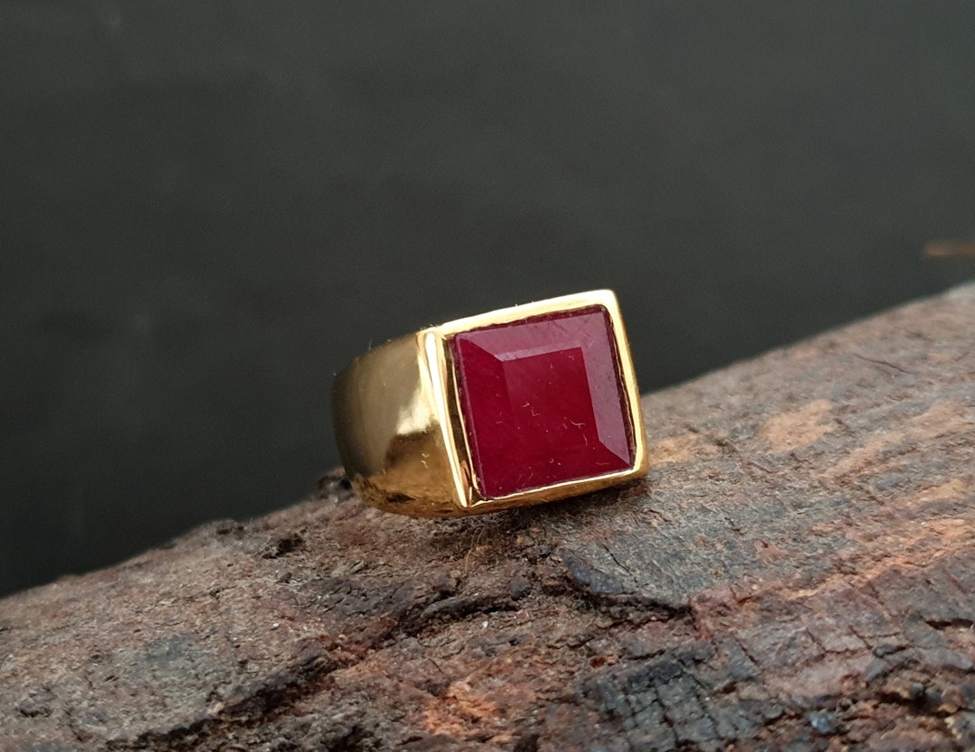 Natural Ruby Ring, 925 Solid Sterling Silver, Red Ruby Square Cut ...
