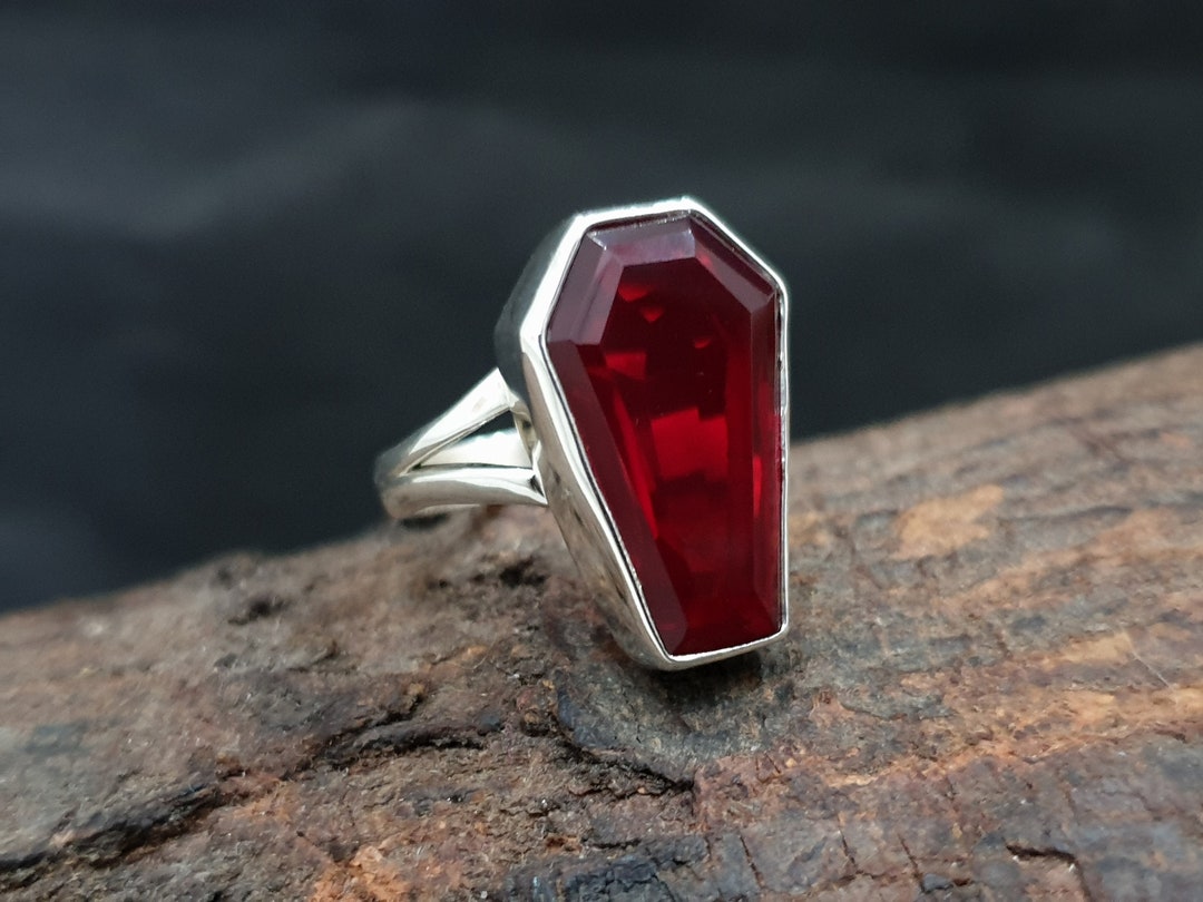 Red Garnet Ring, Coffin Ring, 925 Solid Sterling Silver, Coffin Shape ...