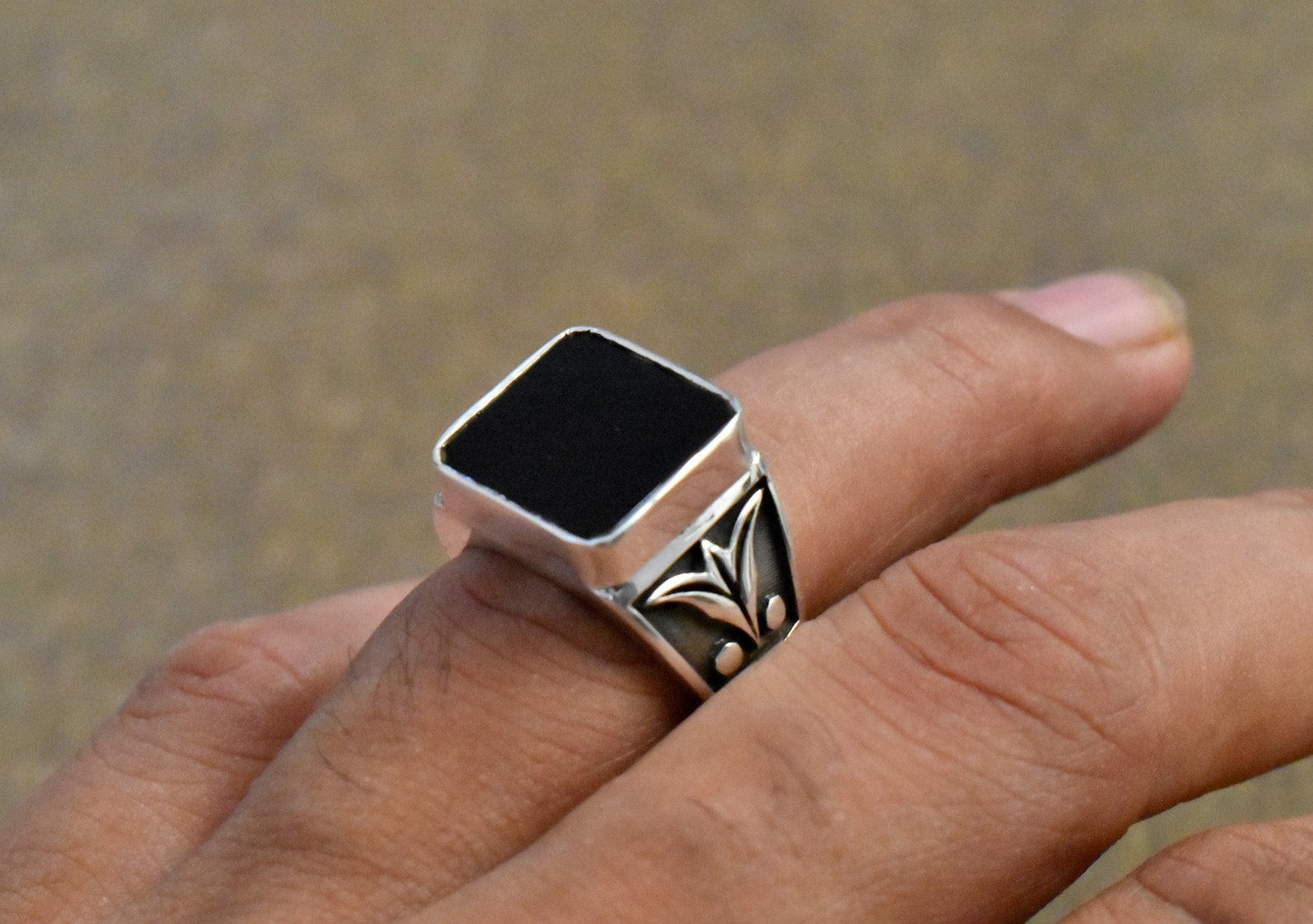 Square Onyx Ring Mens Ring Natural Black Onyx Ring 925 | Etsy