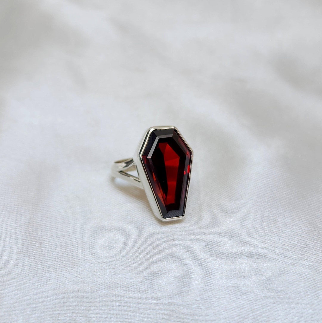 Natural Garnet Coffin Ring, 925 Solid Sterling Silver, Coffin Shape ...