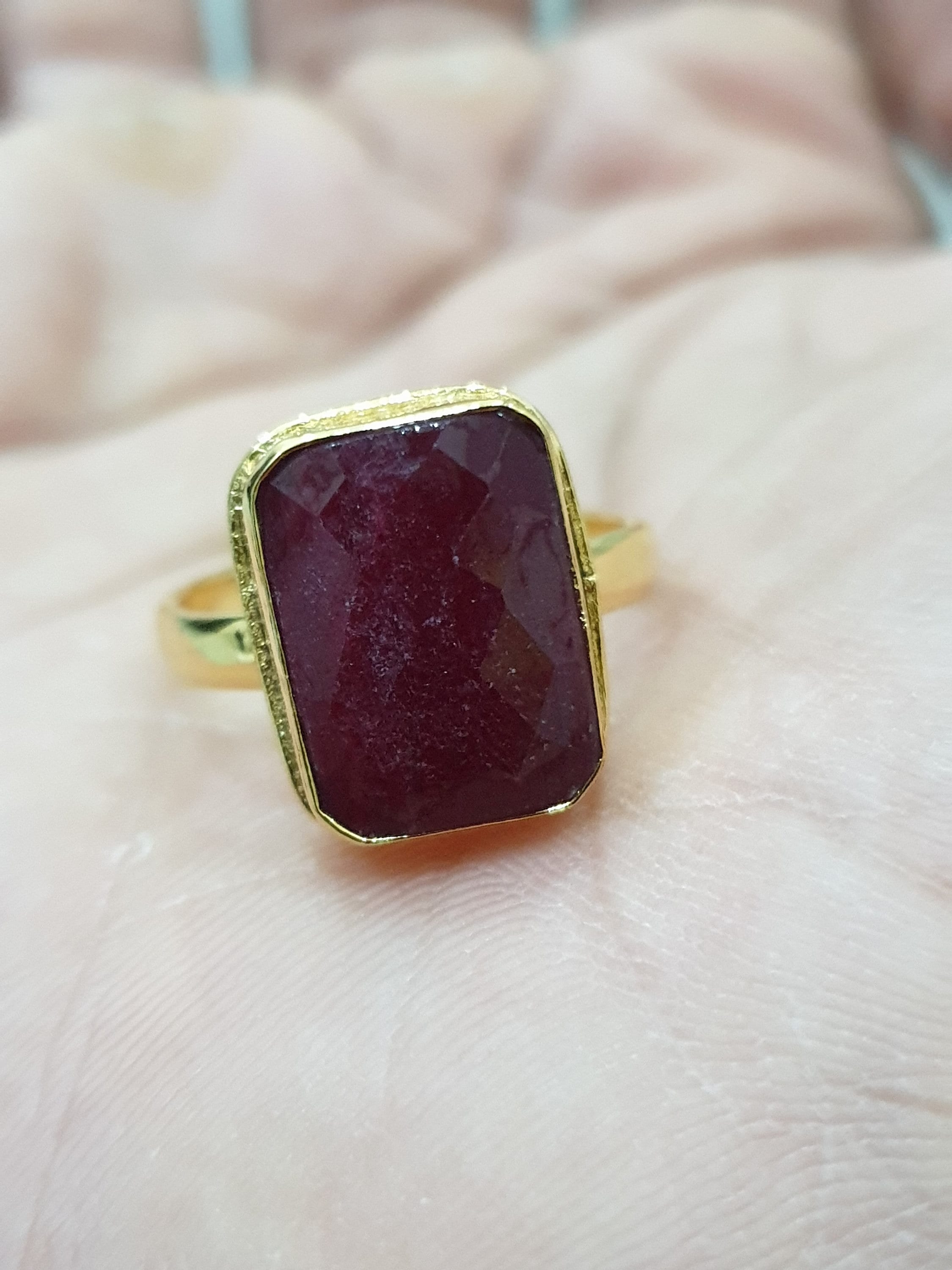 Natural Ruby Ring Gold, 22K Yellow Gold Fill Ring, 925 Solid Sterling ...