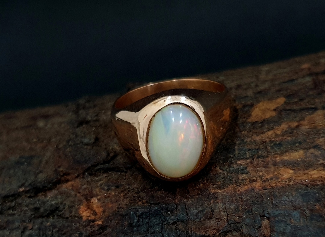 Natural Opal Signet Ring, 925 Sterling Silver, Oval Opal Gemstone, 22K ...