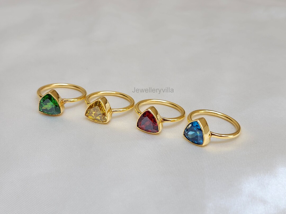 Emerald Ring, Triangle Shape Gemstones Ring, 18k Yellow Gold Ring ...