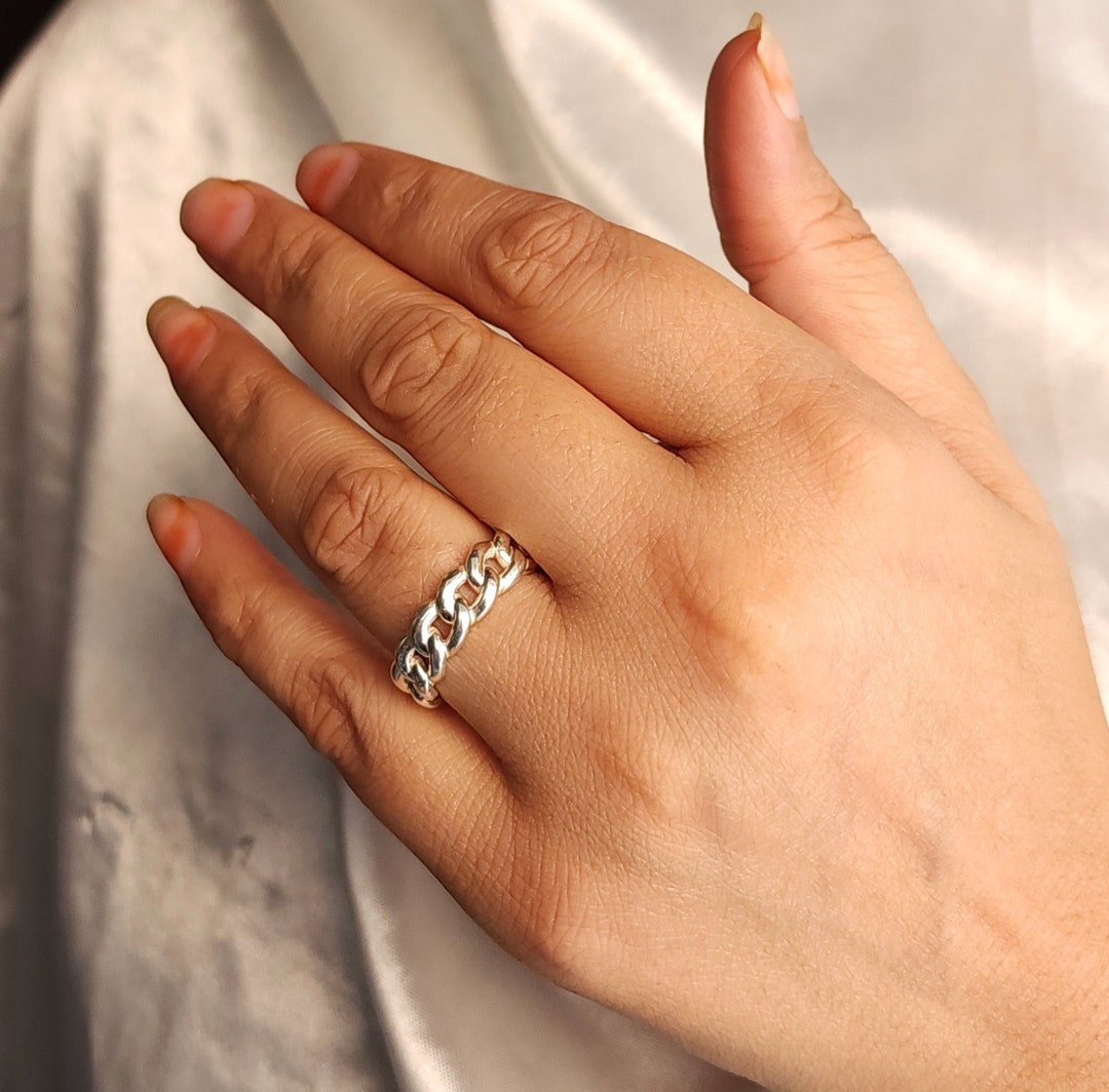 925 Silver Chain Ring, Cuban Link Ring, Sterling Silver Ring ...