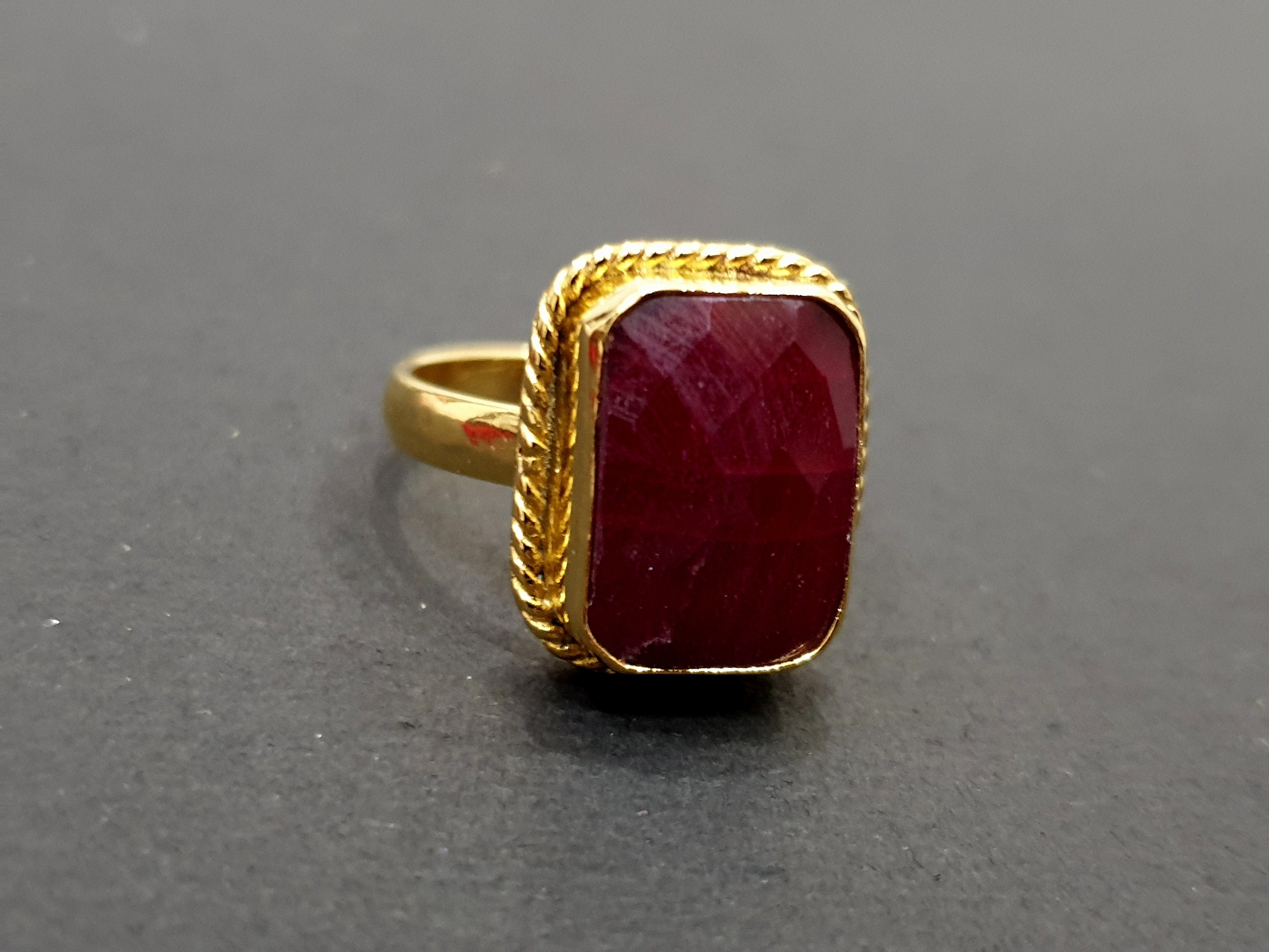 Natural Red Ruby Ring Gold, 925 Solid Sterling Silver, 22K Yellow Gold ...