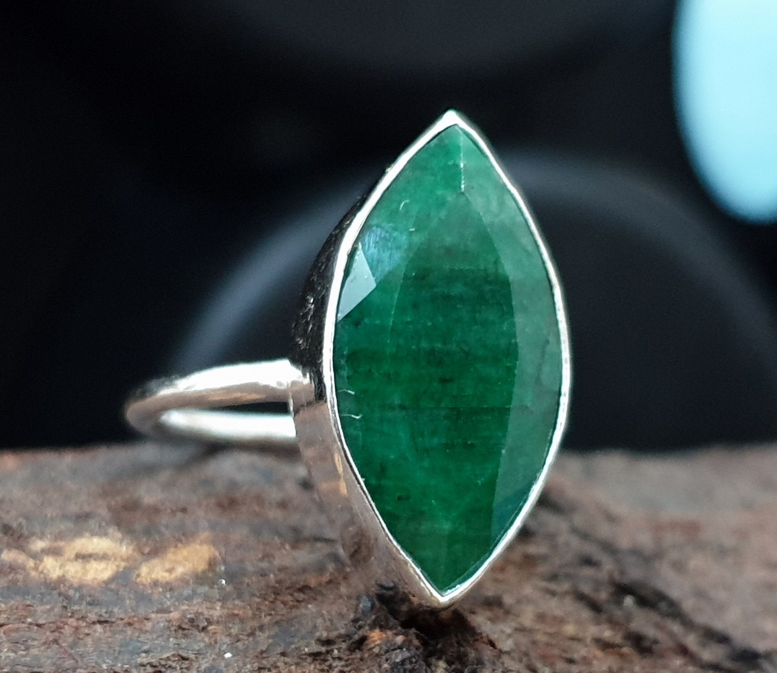 Natural Green Dark Emerald Stone Ring 925 Sterling Silver - Etsy