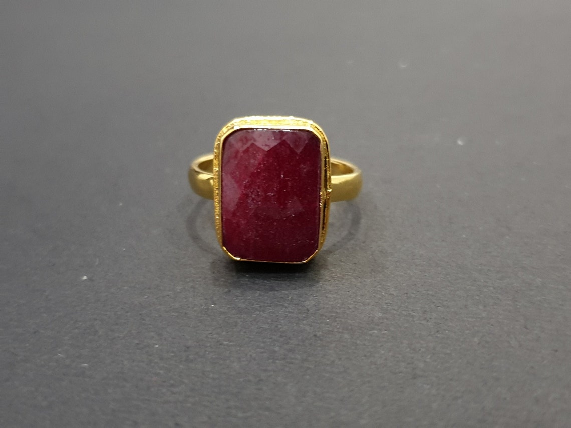 Natural Ruby Ring Gold, 22K Yellow Gold Fill Ring, 925 Solid Sterling ...