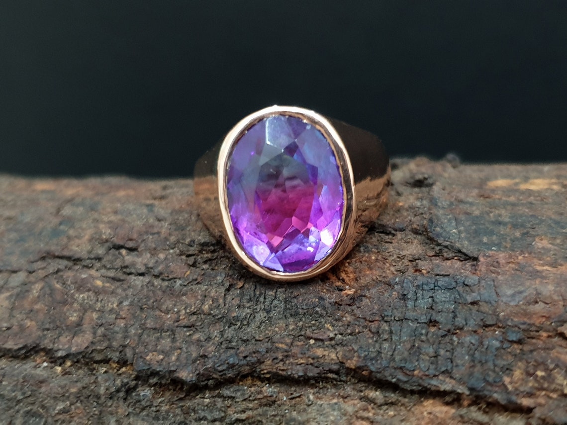 Tourmaline Ring Mens, 925 Solid Sterling Silver Ring, 22K Yellow Gold ...