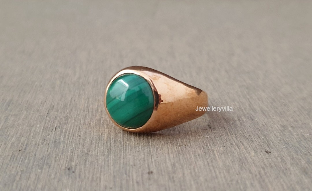 Round Malachite Signet Ring, Copper Ring, 925 Sterling Silver Ring ...