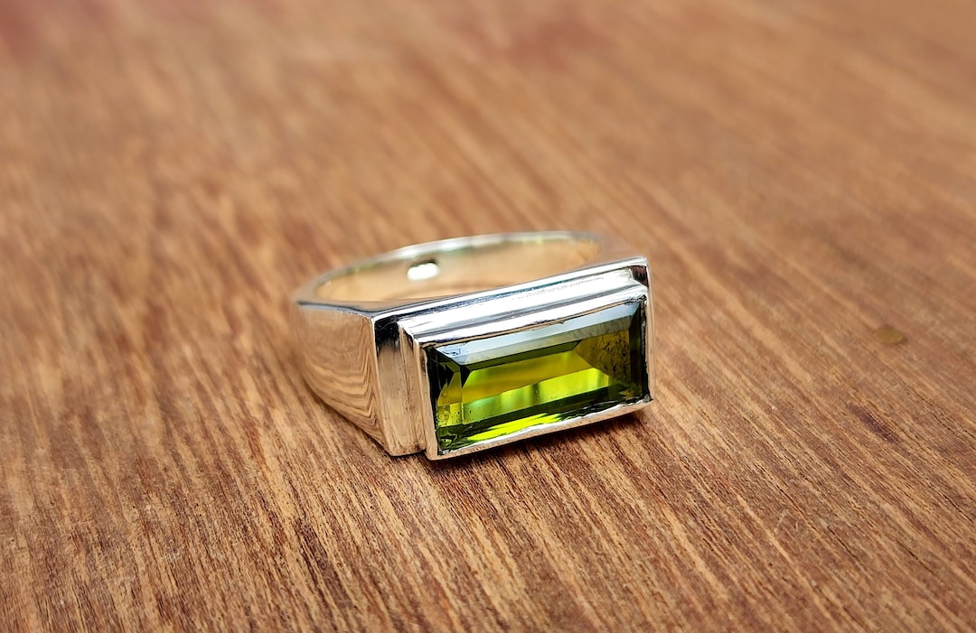 Peridot Ring Rectangle, 925 Solid Sterling Silver Ring, 22K Yellow Gold ...