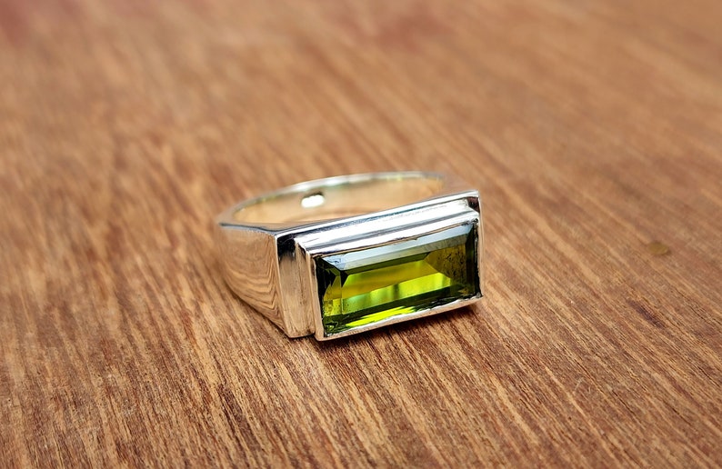 Peridot Ring Rectangle 925 Solid Sterling Silver Ring 22K - Etsy