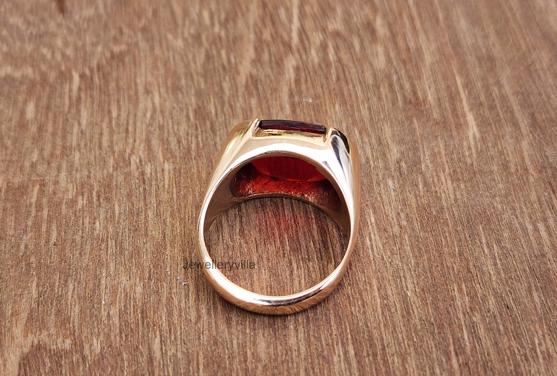Red Garnet Signet Ring 925 Sterling Silver 22K Yellow Gold - Etsy