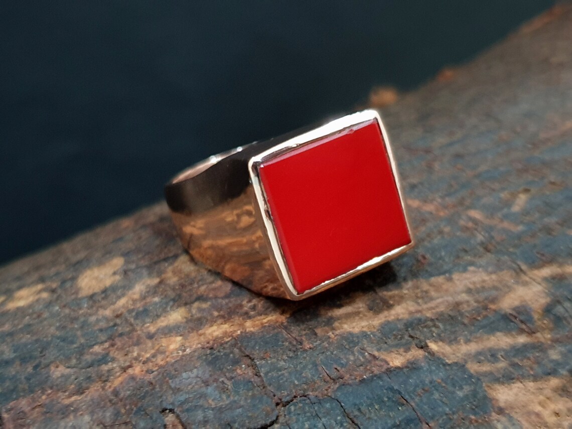 Coral Ring Mens 925 Solid Sterling Silver Ring Red Stone | Etsy