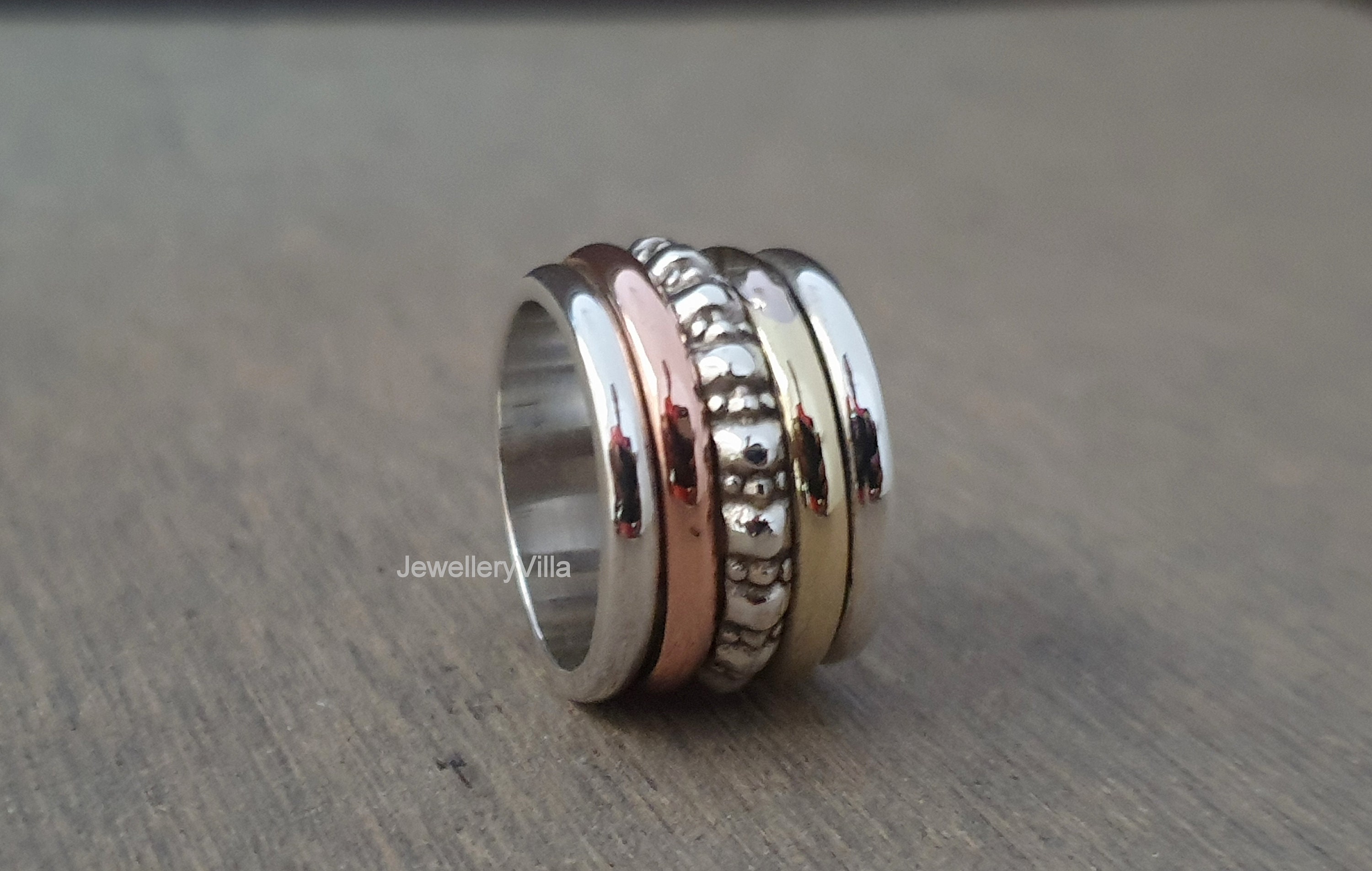 Three Tone Spinner Ring Engraved Ring Personalization Gift - Etsy