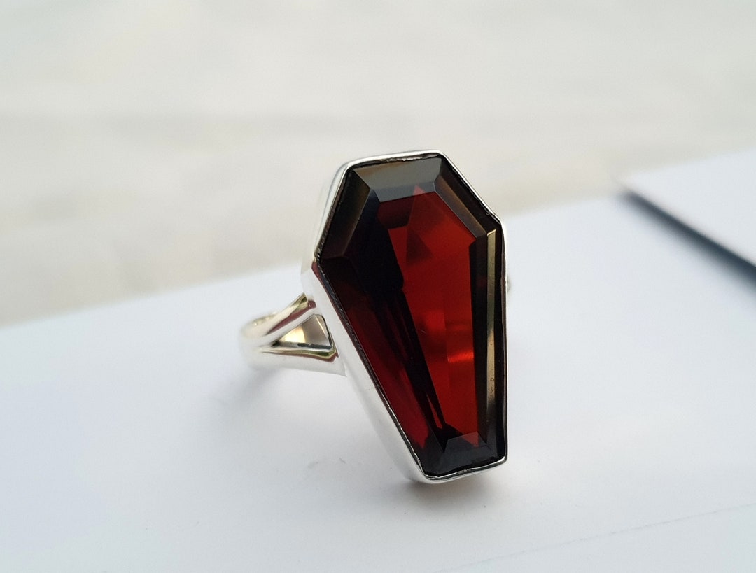 Natural Garnet Coffin Ring, 925 Solid Sterling Silver, Coffin Shape ...