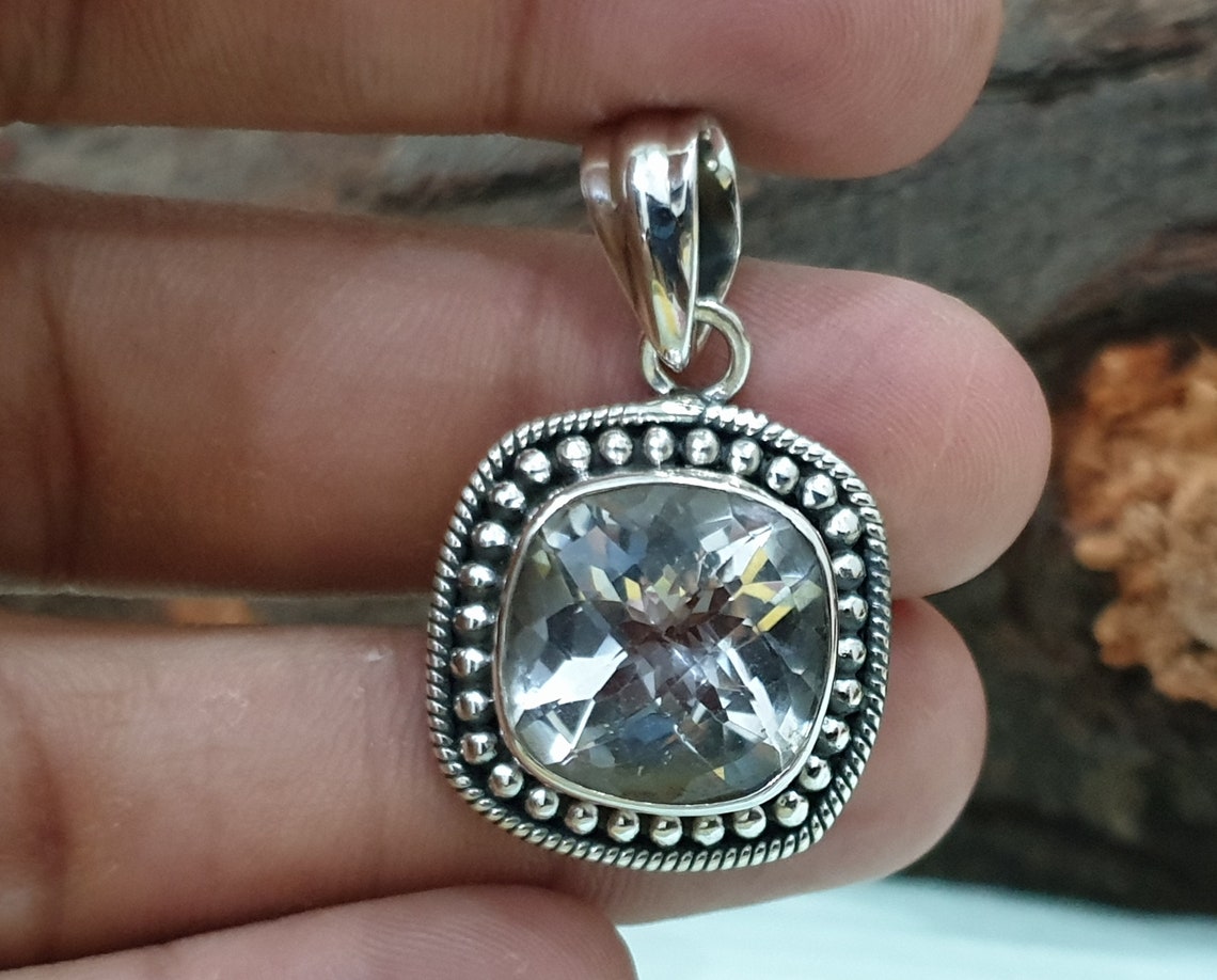 Clear Quartz Pendant 925 Solid Sterling Silver Pendant Clear - Etsy