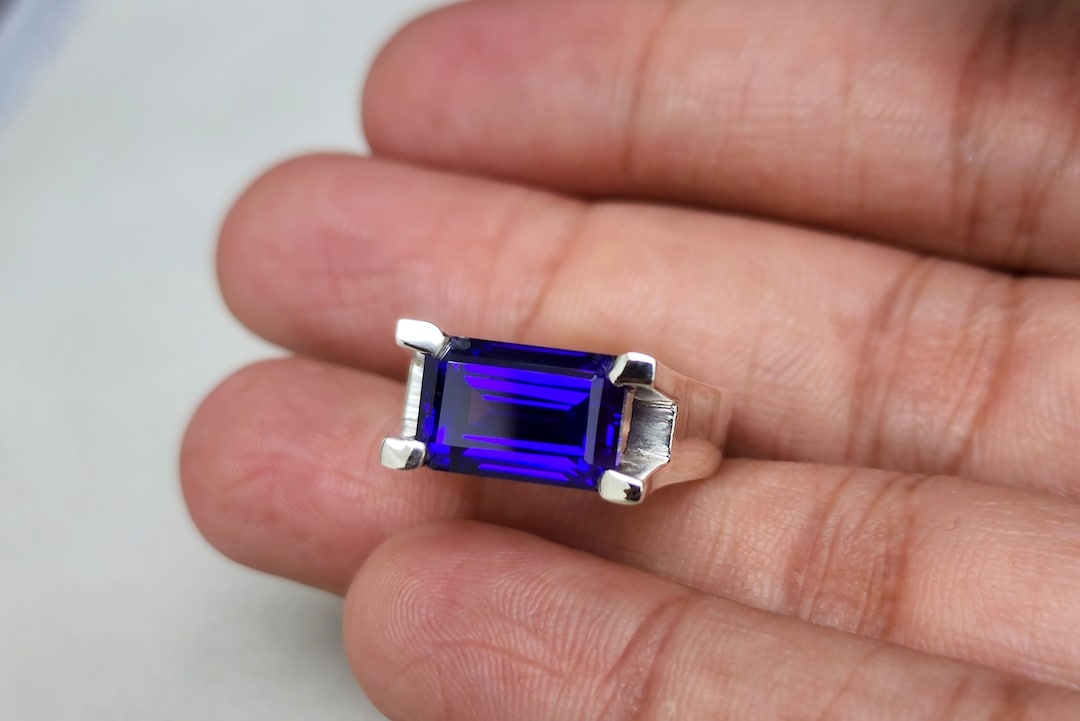 Blue Sapphire Signet Designer Ring, 925 Solid Sterling Silver Ring ...