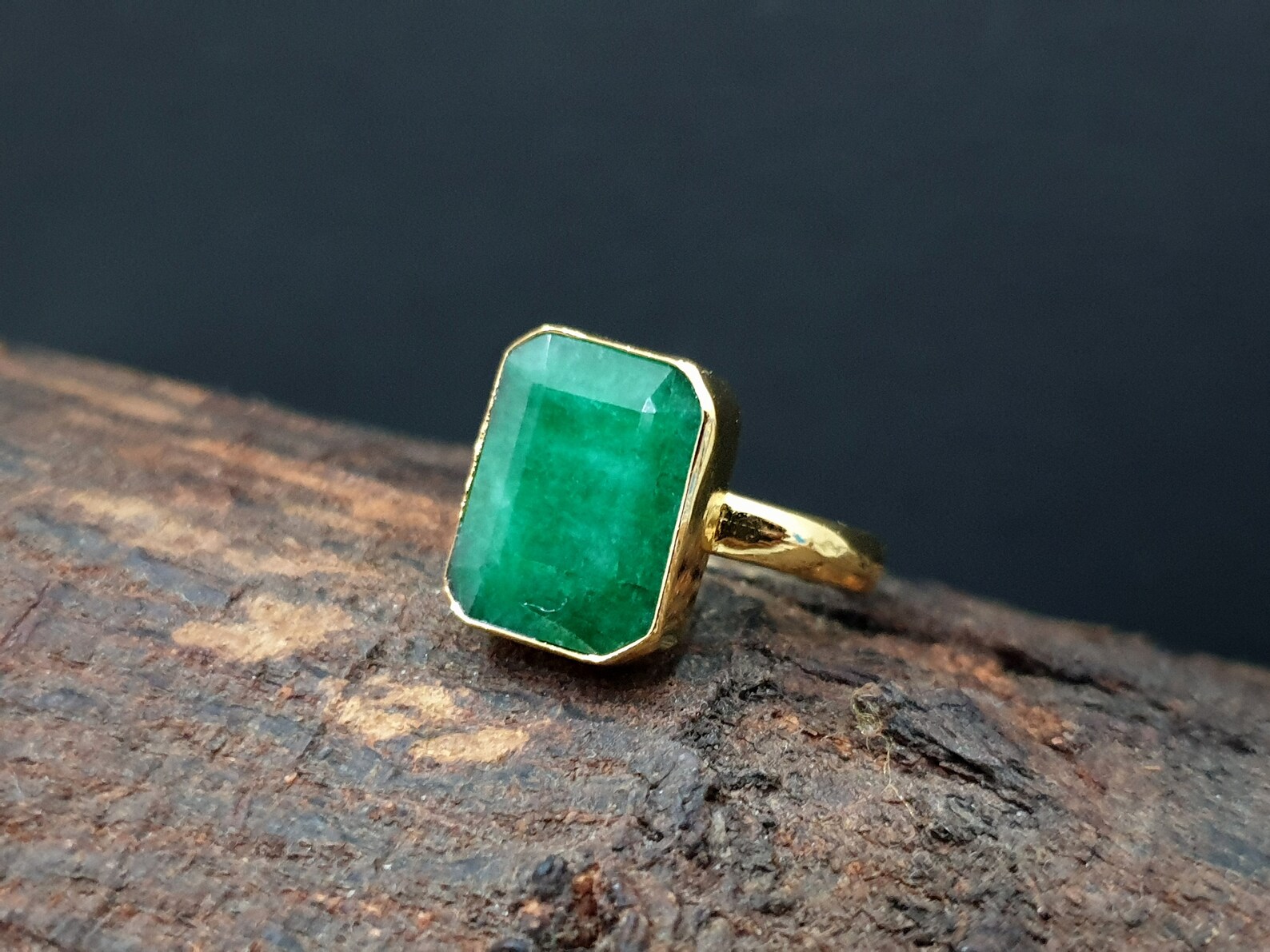 Emerald Ring Gold 925 Solid Sterling Silver Ring 22K Yellow - Etsy