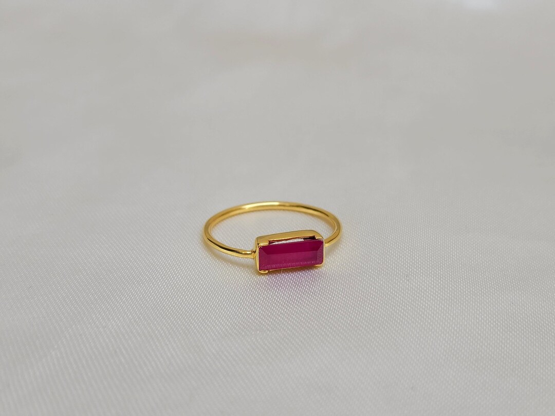 Baguette Ruby Ring, 18k Gold Ring, 925 Sterling Silver Ring, Birthstone Ring, Gift for Her, Ruby ...