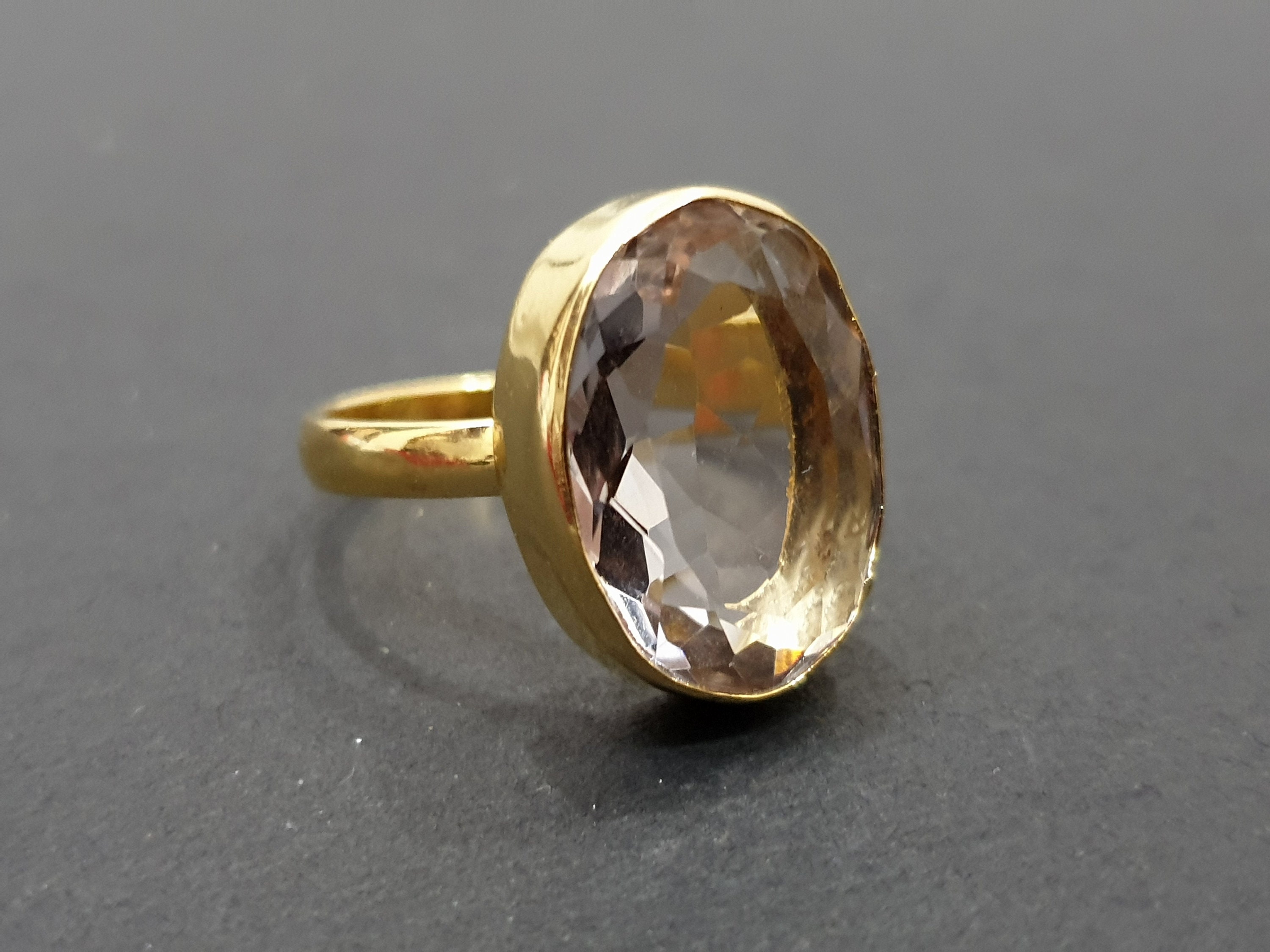 Clear Quartz Ring Gold, 925 Solid Sterling Silver, 22K Yellow Gold Fill ...