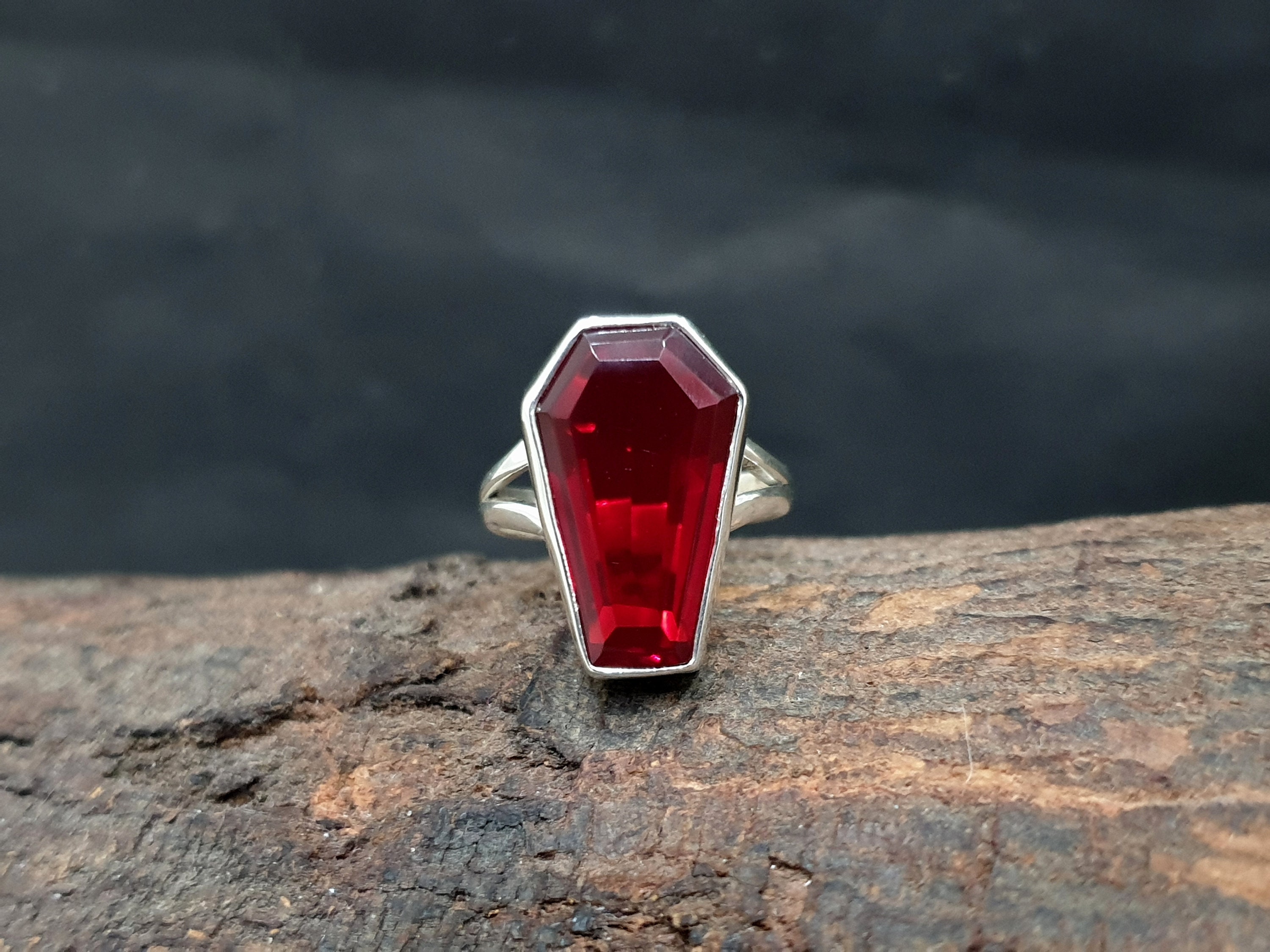 Red Garnet Ring, Coffin Ring, 925 Solid Sterling Silver, Coffin Shape ...