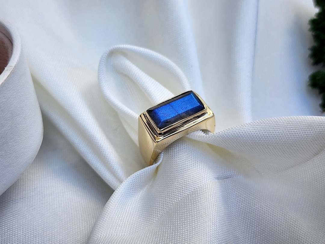 Natural Labradorite Signet Ring, 18k Gold Plated Ring, 925 Solid ...