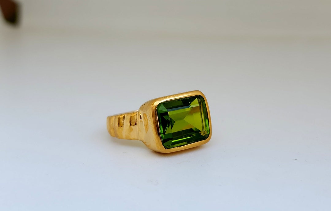22K Gold Peridot Signet Ring, Rose Gold Ring, 925 Sterling Silver Ring ...