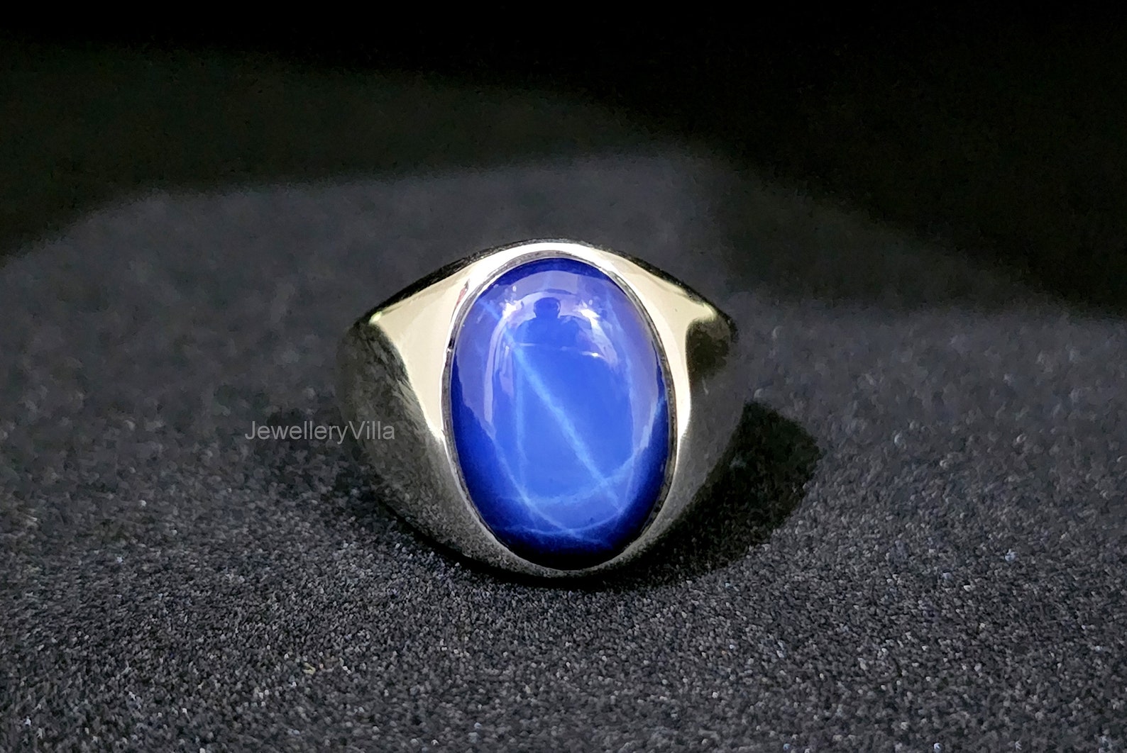 Star Blue Sapphire Signet Ring Mens Ring Blue Oval Gemstone - Etsy