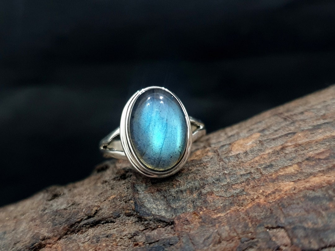 Natuurlijke labradoriet ring, 925 massief sterling zilver, natuurlijke ...