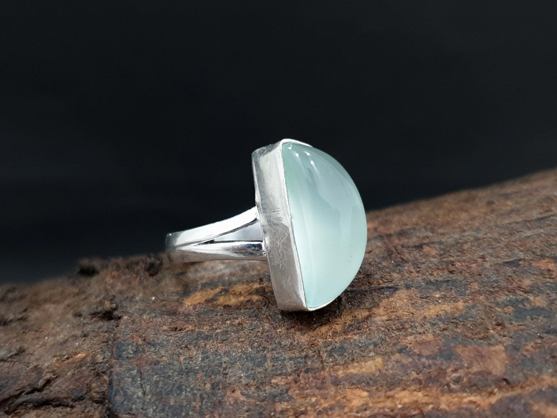 Chalcedony Ring Half Moon Ring 925 Solid Sterling Silver - Etsy