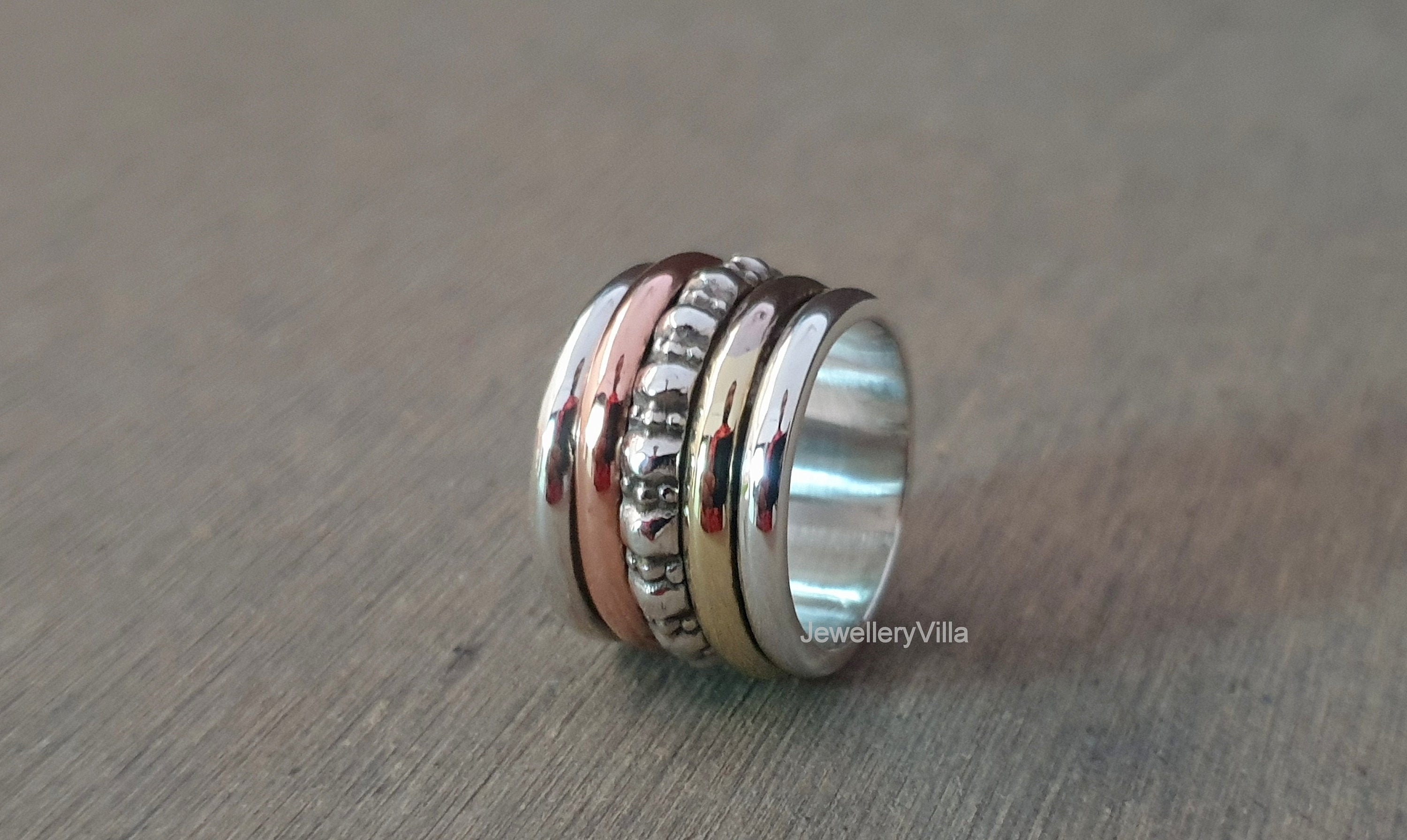 Three Tone Spinner Ring Engraved Ring Personalization Gift - Etsy