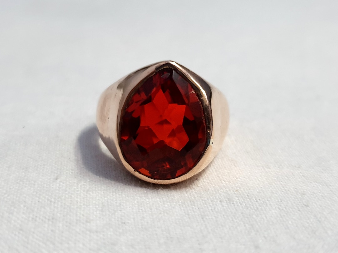 Red Garnet Signet Ring, Mens Ring, Women Ring, Handmade Copper Ring ...