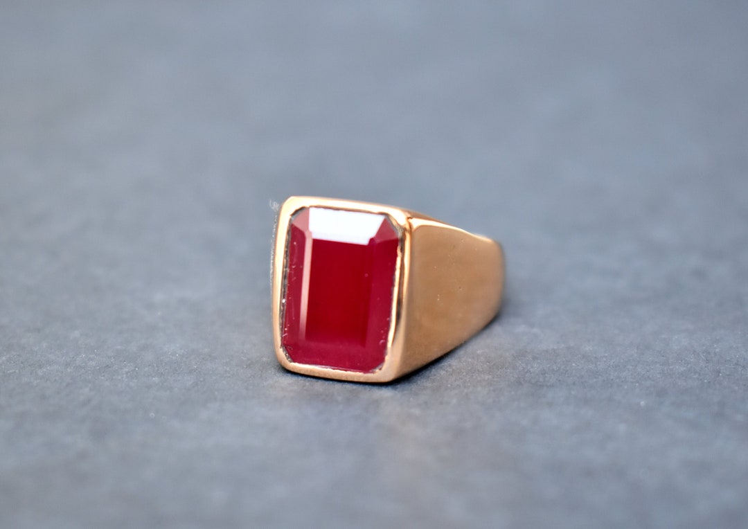 Ruby Ring, Dark Red Ruby Gemstone Ring, Engraved Ring, 925 Solid ...