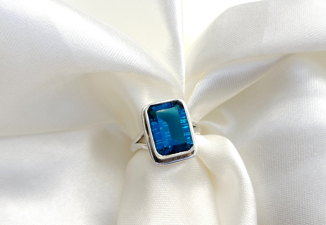 London Blue Topaz Ring, 925 Sterling Silver Ring, Concave Topaz Quartz ...
